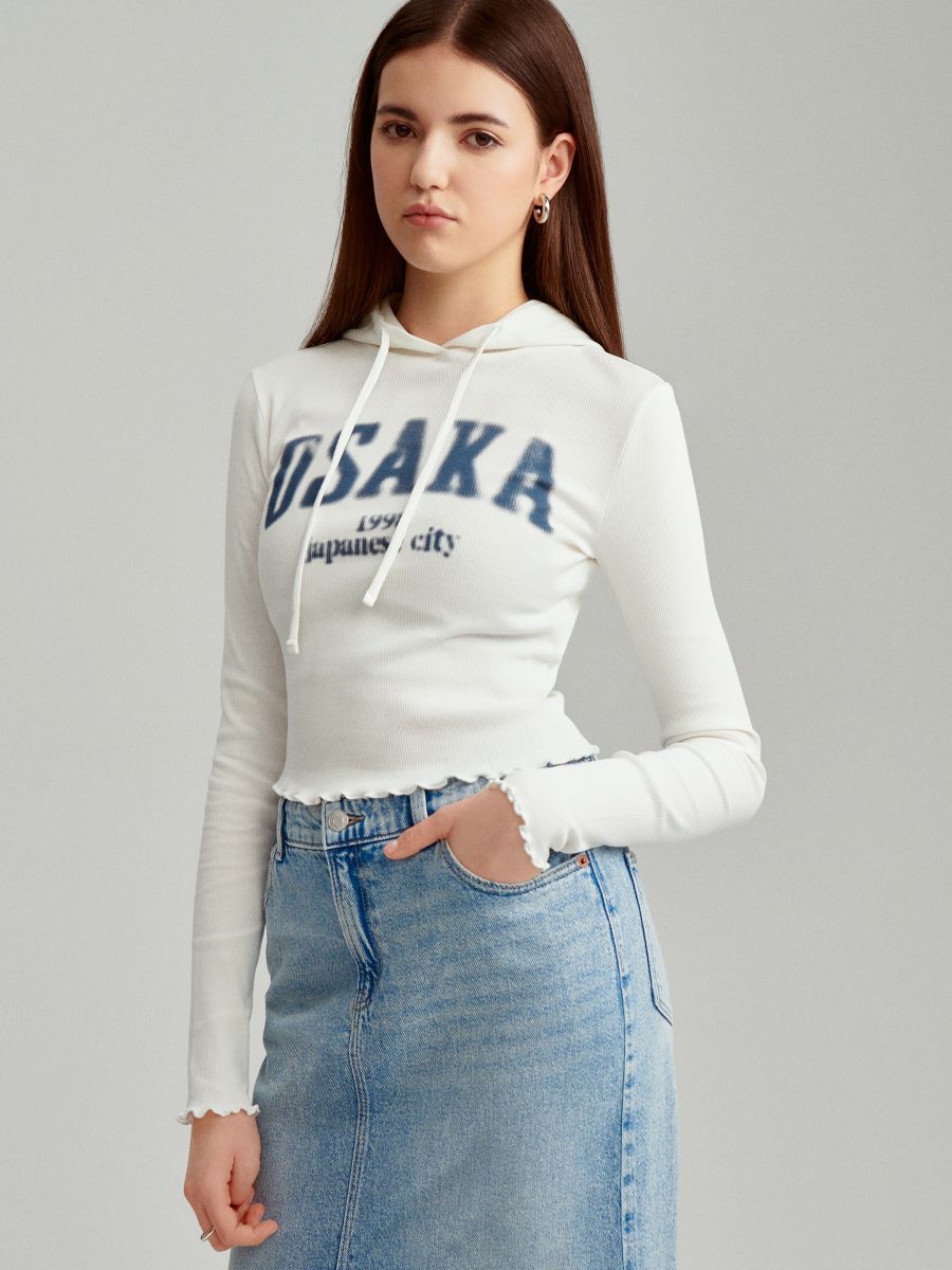 Mikina s kapucí Barva bílý - HOUSE - 157AG-00X